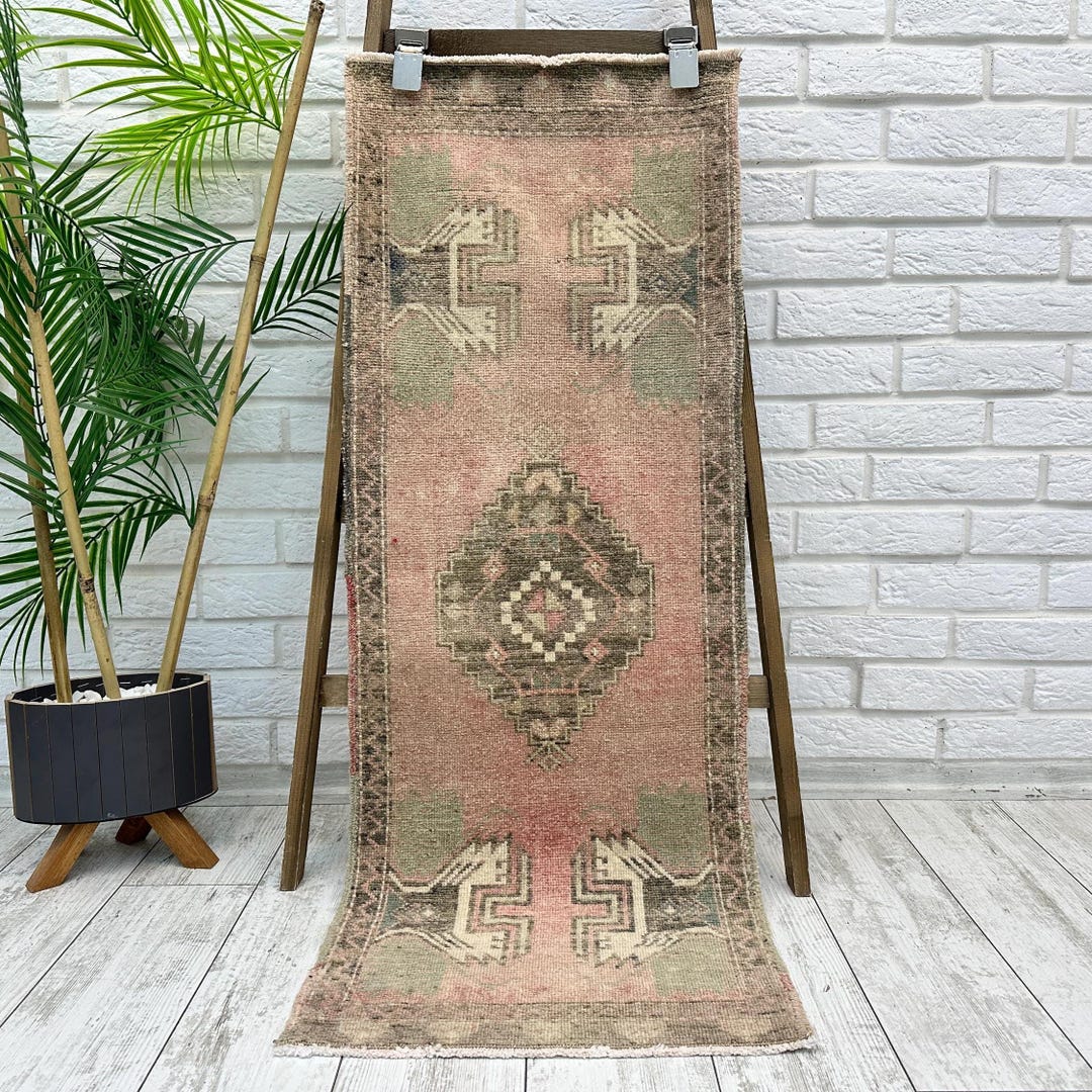 Small Kitchen Rug, Mini Turkish Rug, 1x4 Handmade Rug, Small Oushak Rug ...
