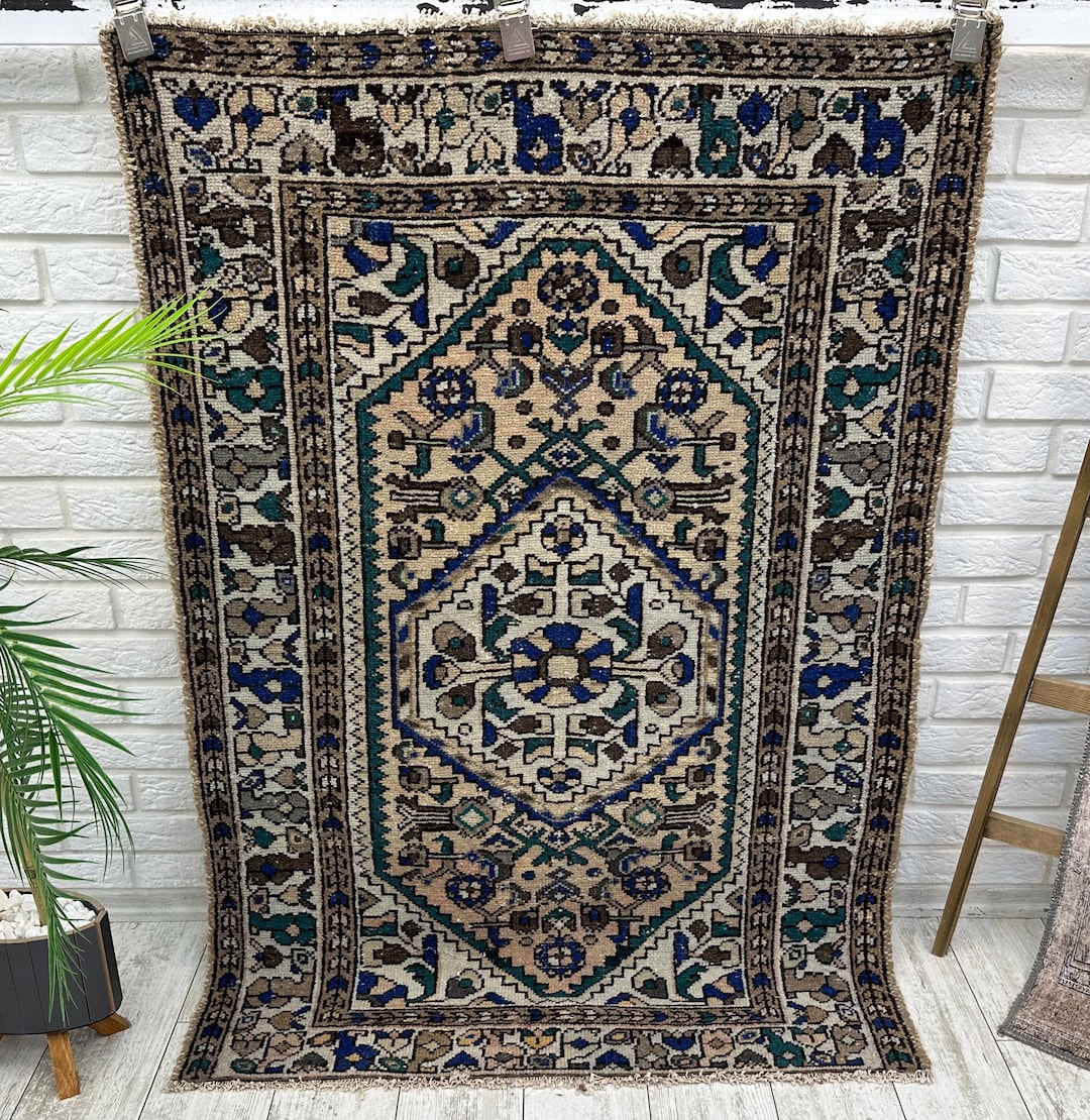 Brown Vintage Rug, 3x4 Handmade Entyrway Rug, 3x4 Turkish Rug, Area Rug ...