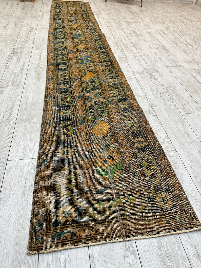 Faded Runner Rug, Turkish Handmade Rug, Oushak Rug, Vintagerunner Rug ...