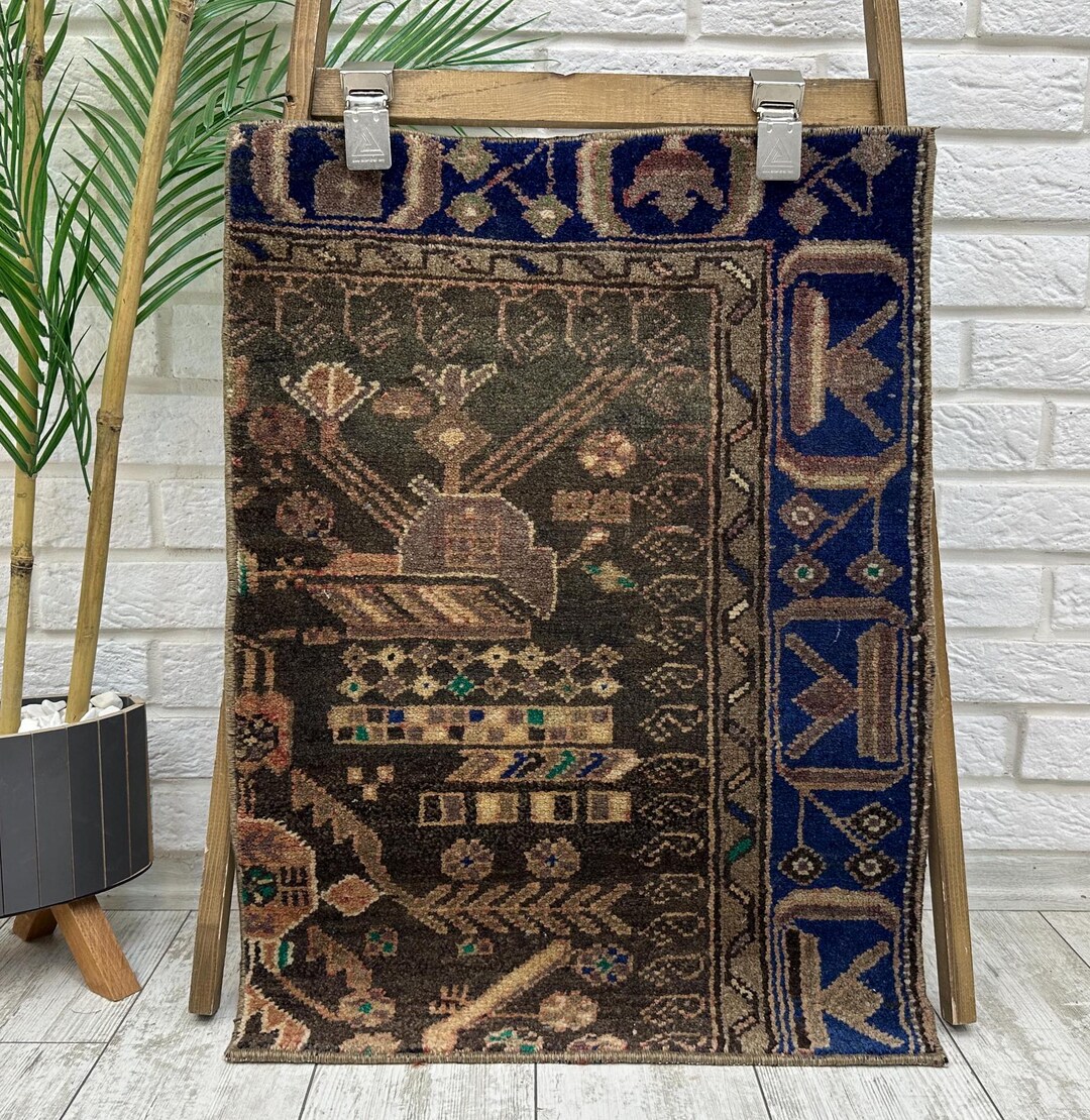 Blue Bathroom Rug, 1x2 Vintage Rug, 1x2 Kitchen Rug, Small Turkish Rug ...