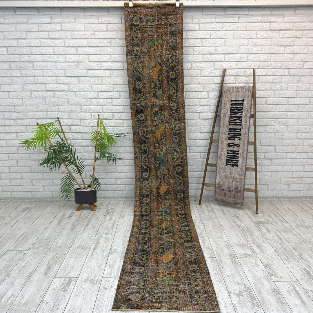 Faded Runner Rug, Turkish Handmade Rug, Oushak Rug, Vintagerunner Rug ...