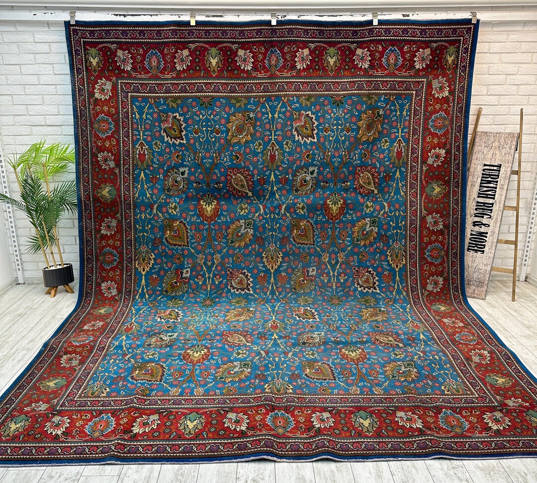 Handwoven Turkish 9x12 Area Rug, Traditional Floral Design Rug, Large ...