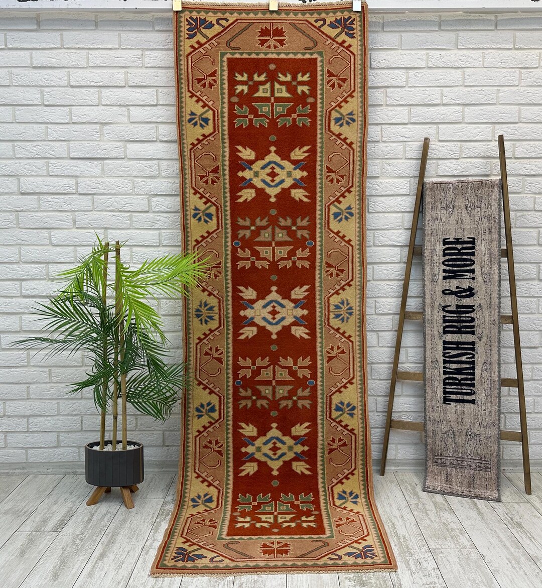 Vintage Red Runner Rug, 2x8 Turkish Handmade Rug, Oushak Rug, Handmade ...