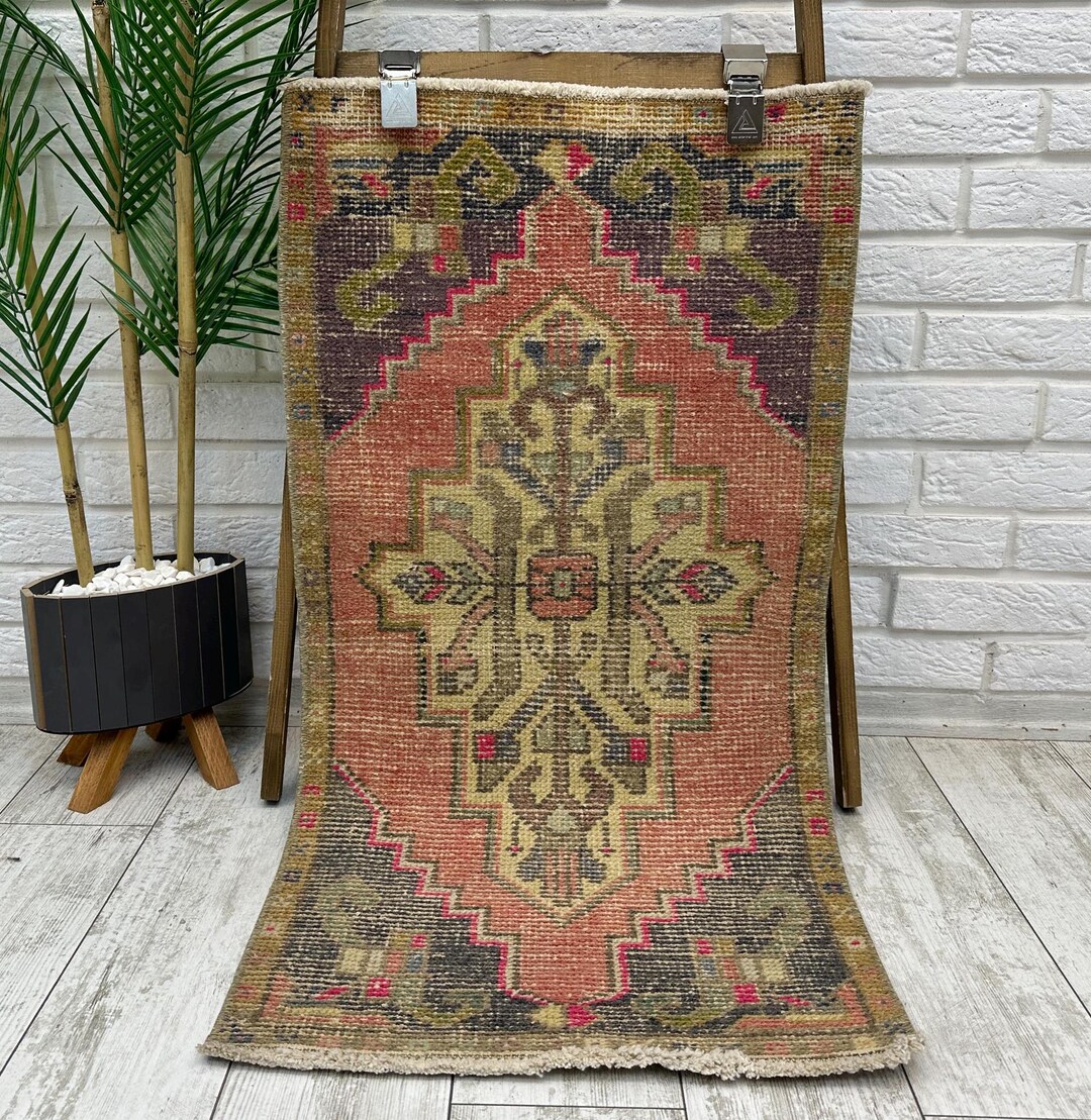 Small Turkish Rug, 1x3 Kitchen Rug, Vintage Bath Mat, Mini Oushak Rug ...