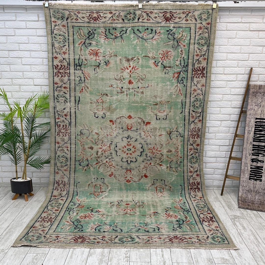 5x9 Handmade Green Vintage Rug, 5x9 Oushak Rug, Vintage Rug,handmade ...