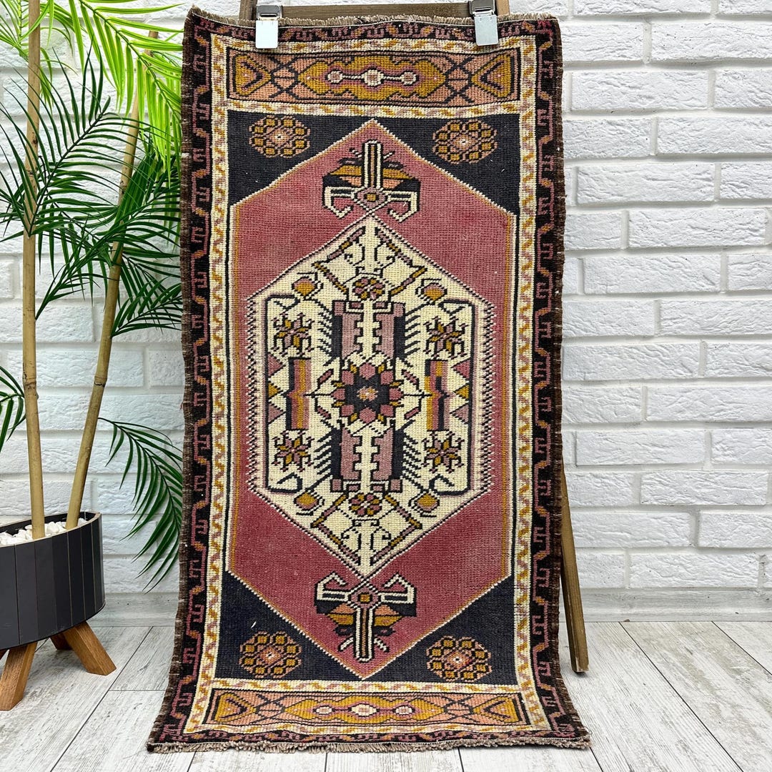 2x3 Faded Door Mat, Handmade Small Rug, Wool Door Mat, Muted Soft Door ...