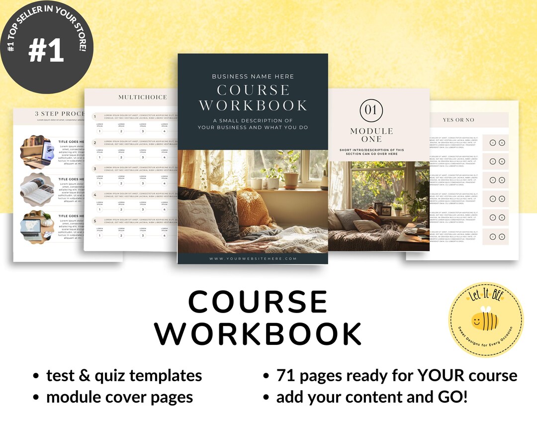 Complete Course 71 Page Workbook Template Customizable in Canva Build ...
