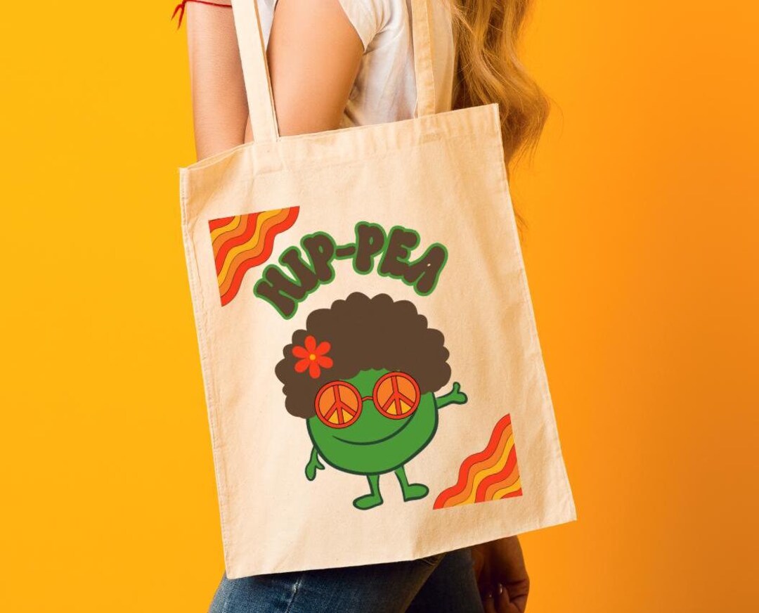 Hip-pea Hippie Pun 70s Themed Canvas Bag Fun Gift for Girl Groovy Boho ...