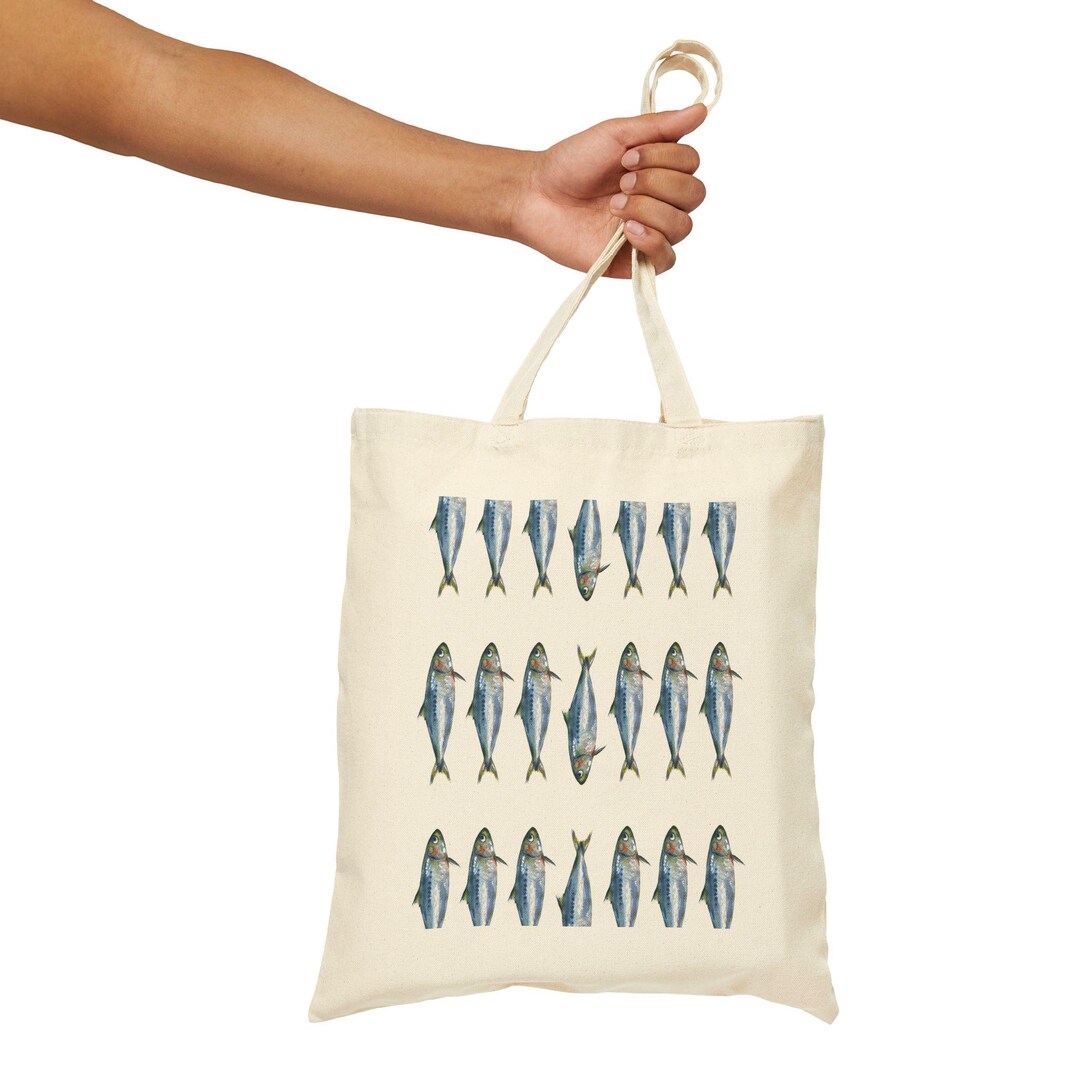 Ocean-inspired Sardine Fish Cotton Canvas Tote Bag Eco-friendly ...