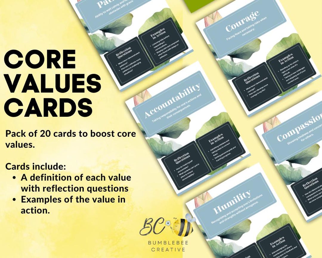 Core Values Cards Download 5 X 7 Cards for Therapy and Counseling ...