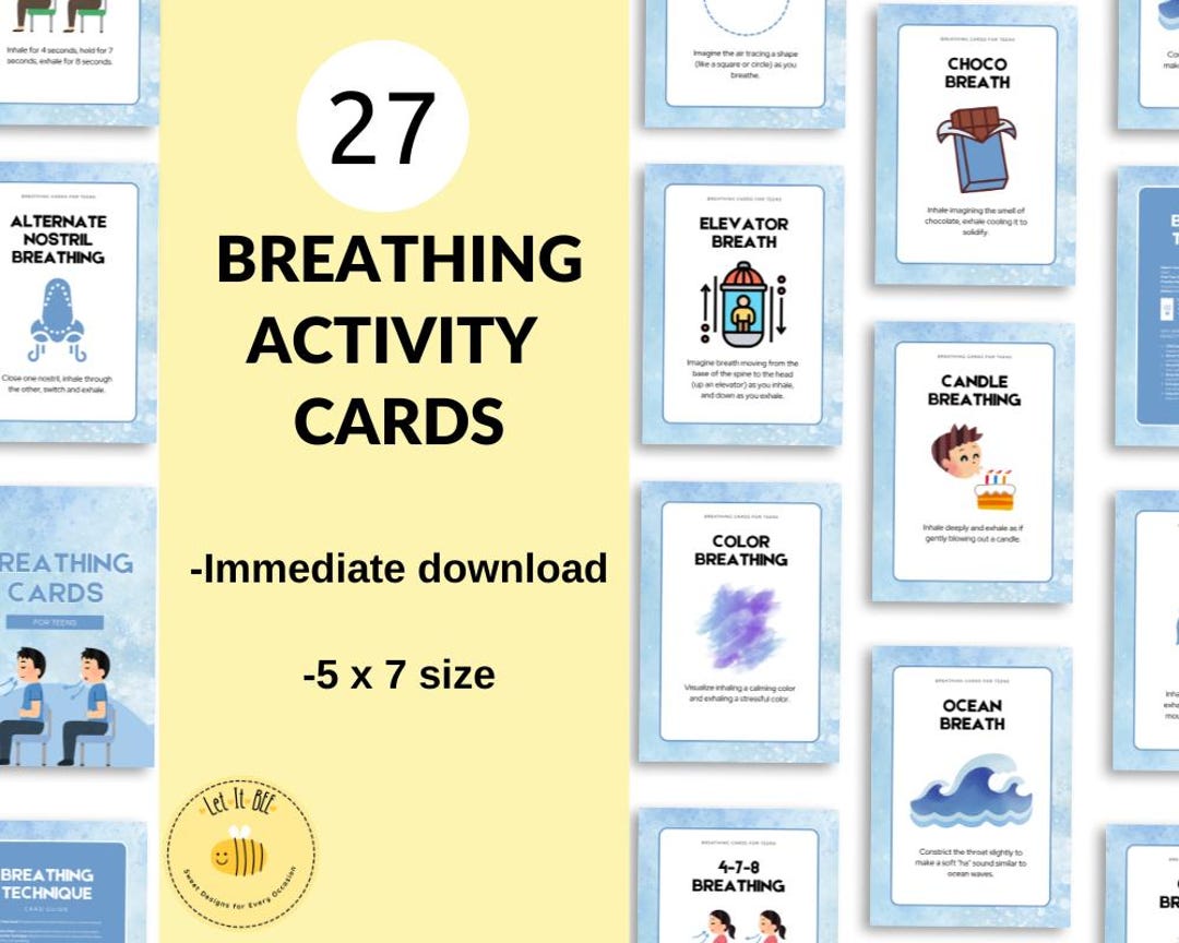 Breathing Activity Cards for Kids and Teens 27 Printable 5 X 7 Cards ...