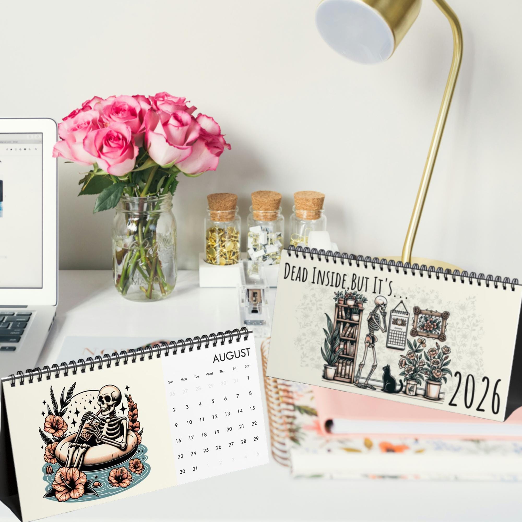 Dead Inside but It's 2026 Desktop Calendar, 2026 Skeleton Calendar ...