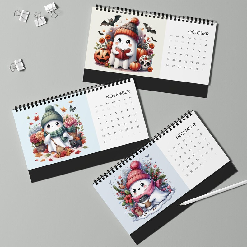 Cute Ghost Desktop Calendar for 2025, Cute Sheet Ghost Calendar, Cute ...
