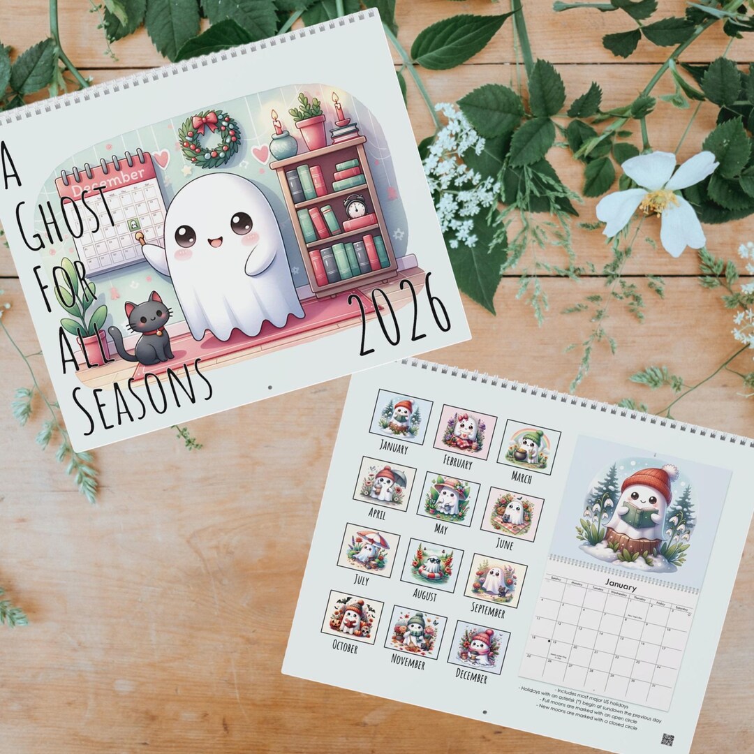 2026 Cute Ghost Wall Calendar, Seasonal Sheet Ghost Calendar, Cute 2026 ...