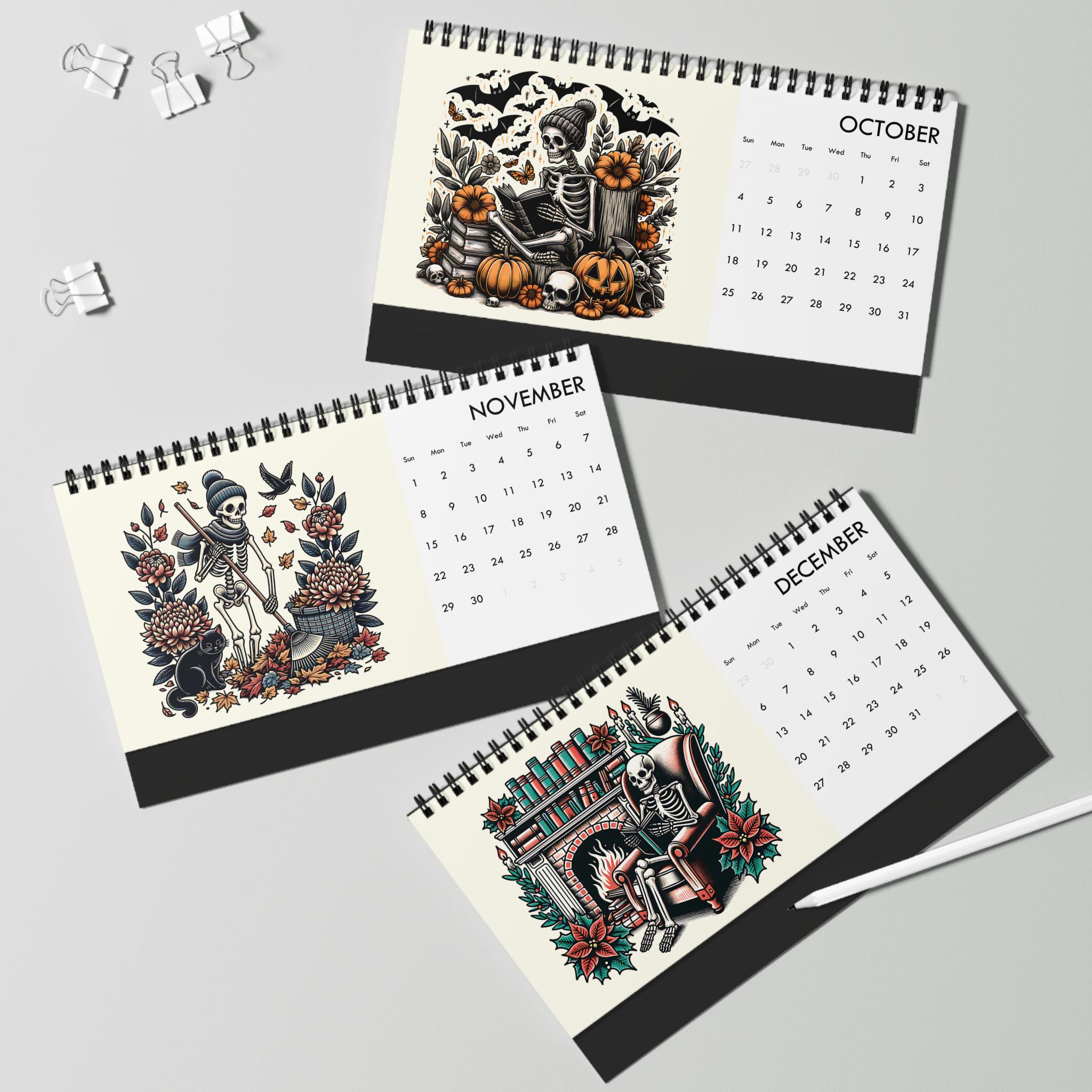 Dead Inside but It's 2026 Desktop Calendar, 2026 Skeleton Calendar ...