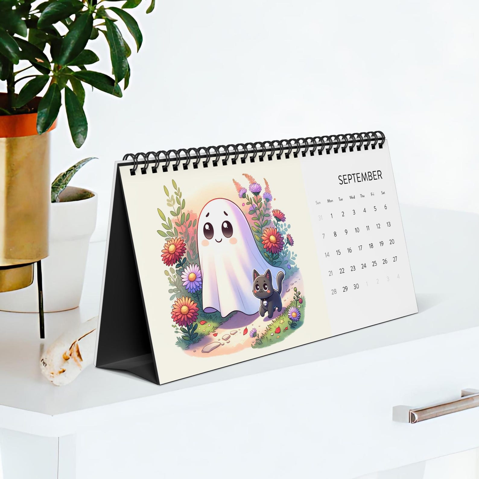 Cute Ghost Desktop Calendar for 2025, Cute Sheet Ghost Calendar, Cute ...