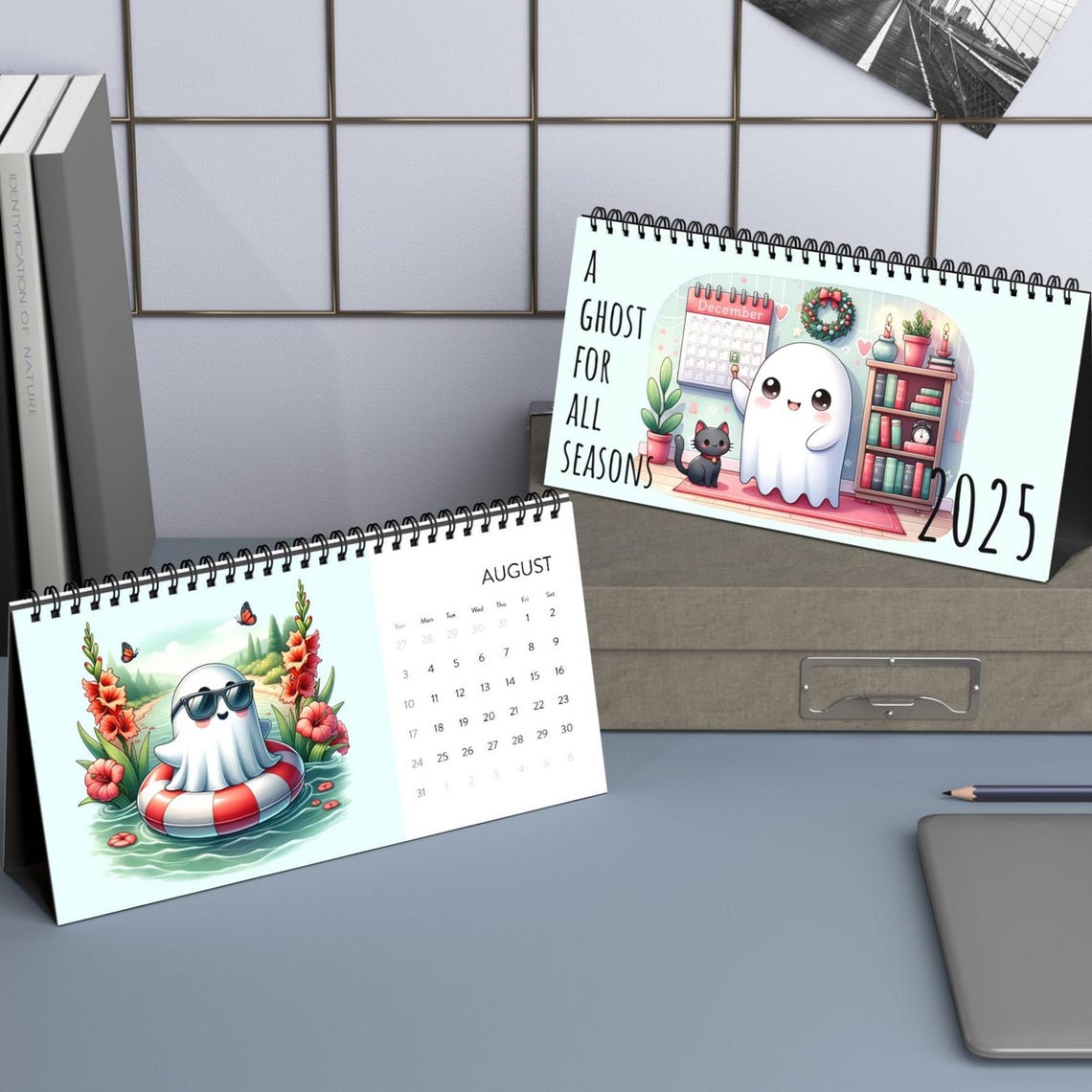 Cute Ghost Desktop Calendar for 2025, Cute Sheet Ghost Calendar, Cute ...