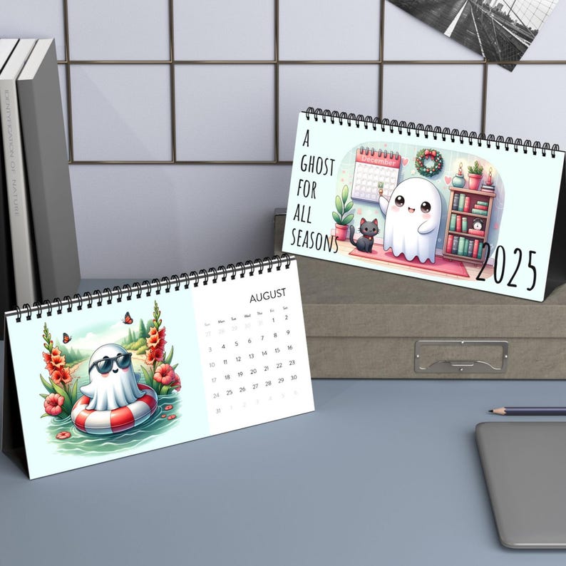 Cute Ghost Desktop Calendar for 2025, Cute Sheet Ghost Calendar, Cute ...