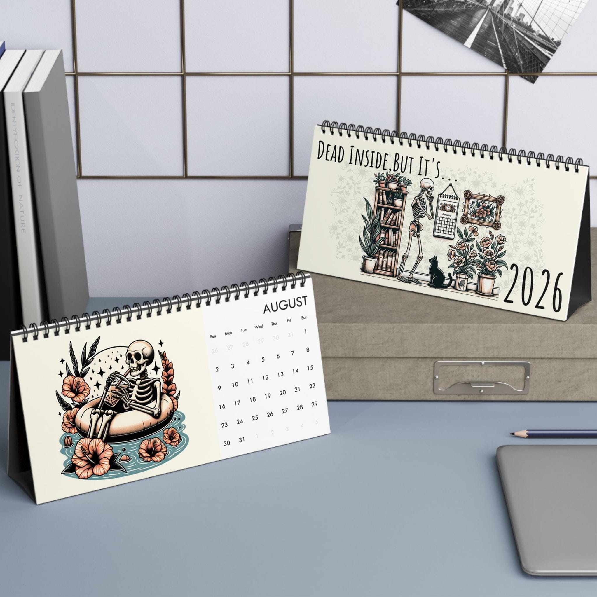 Dead Inside but It's 2026 Desktop Calendar, 2026 Skeleton Calendar ...