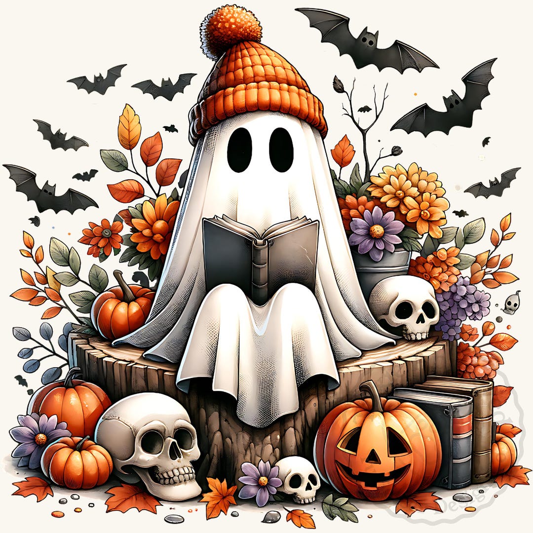 Vintage Halloween Ghost PNG, Cottagecore Ghost Png, Orange Beanie Ghost ...
