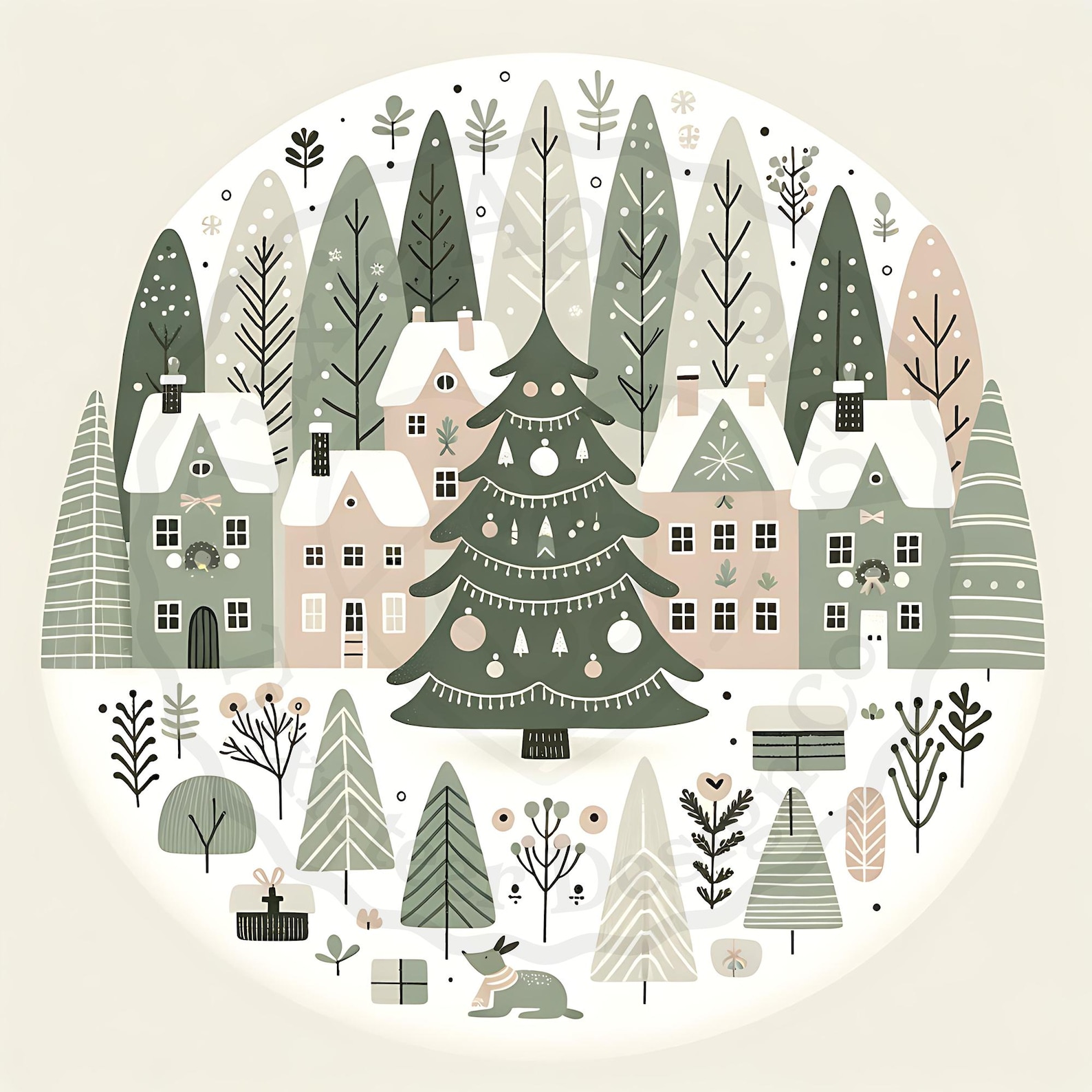 Scandi Art Christmas Village PNG, Christmas Village Clipart, Christmas ...