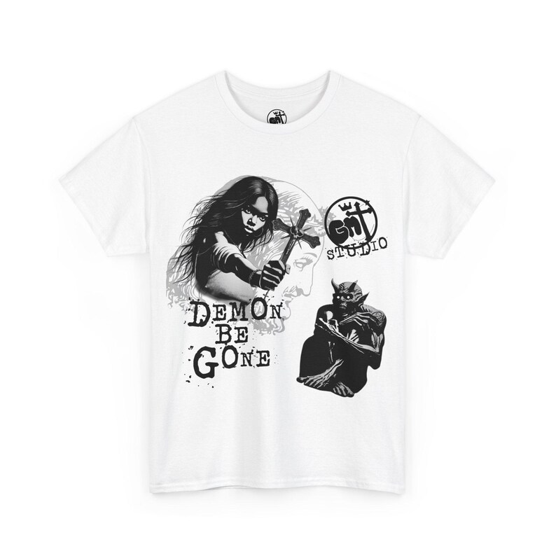 Demon Be Gone Graphic Tee, Horror Shirt With Gothic Exorcism Design ...
