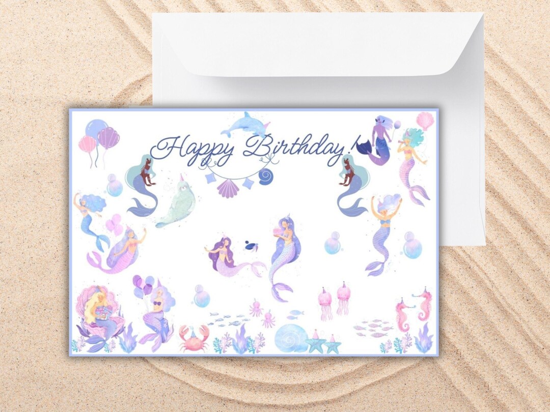 Birthday Card, Mermaid Card, Merfolk, Ocean Themed Card, Happy Birthday ...
