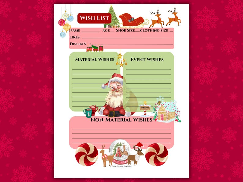Printable Christmas Wish List: Letter to Santa (PDF) - Etsy