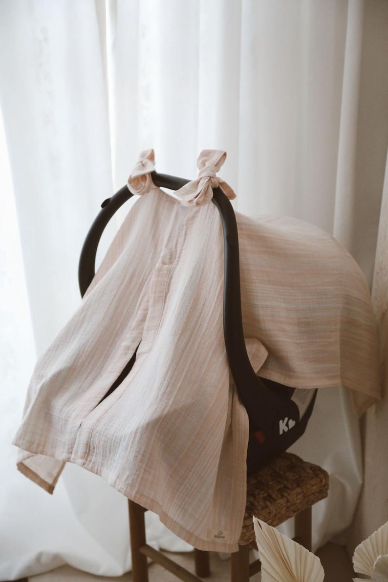 Cotton Muslin Baby Car Seat Canopy Cover, Bow Accents, Stroller ...