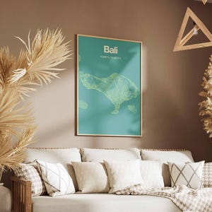 Bali Map Poster Art, Minimalist Travel Print, Tropical Island Decor ...