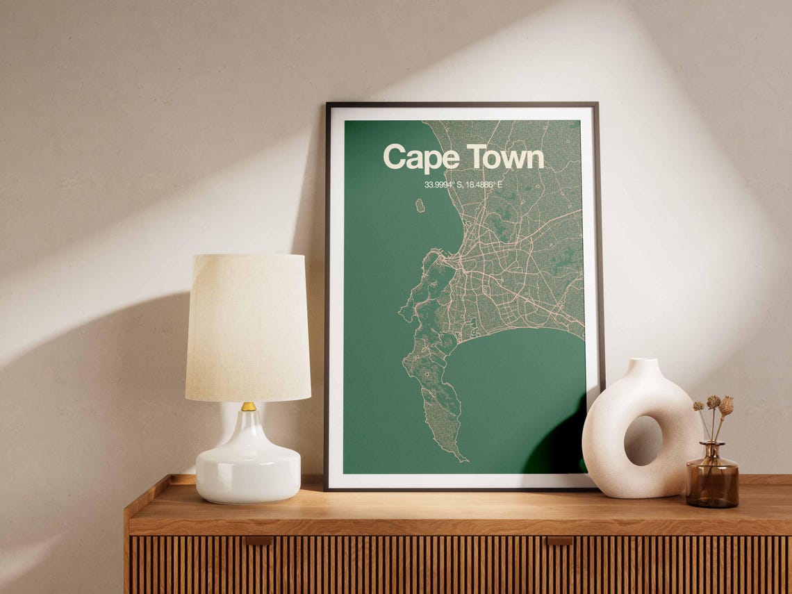 Cape Town Map Art Print: Stencil Effect, City Coordinates (digital ...