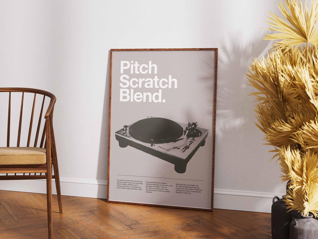 Technics SL-1200 Halftone Art Poster, Pitch Scratch Blend Vintage ...