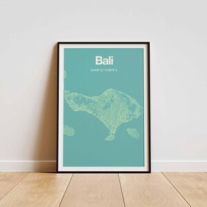 Bali Map Poster Art, Minimalist Travel Print, Tropical Island Decor ...