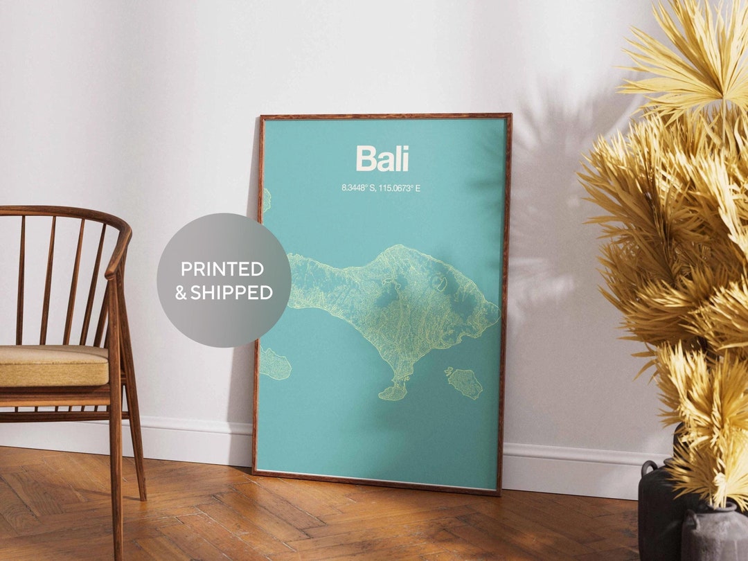 Bali Map Poster Art, Minimalist Travel Print, Tropical Island Decor ...