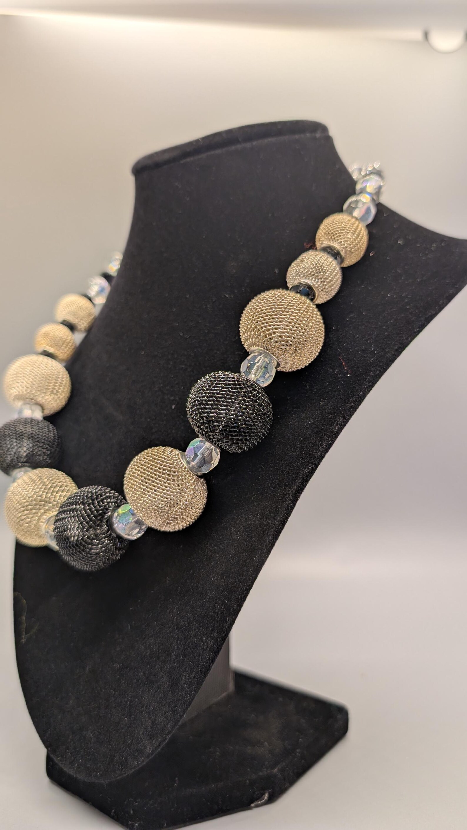 Fun Choker With Large Mesh Beads in Black and Silver Accented With ...