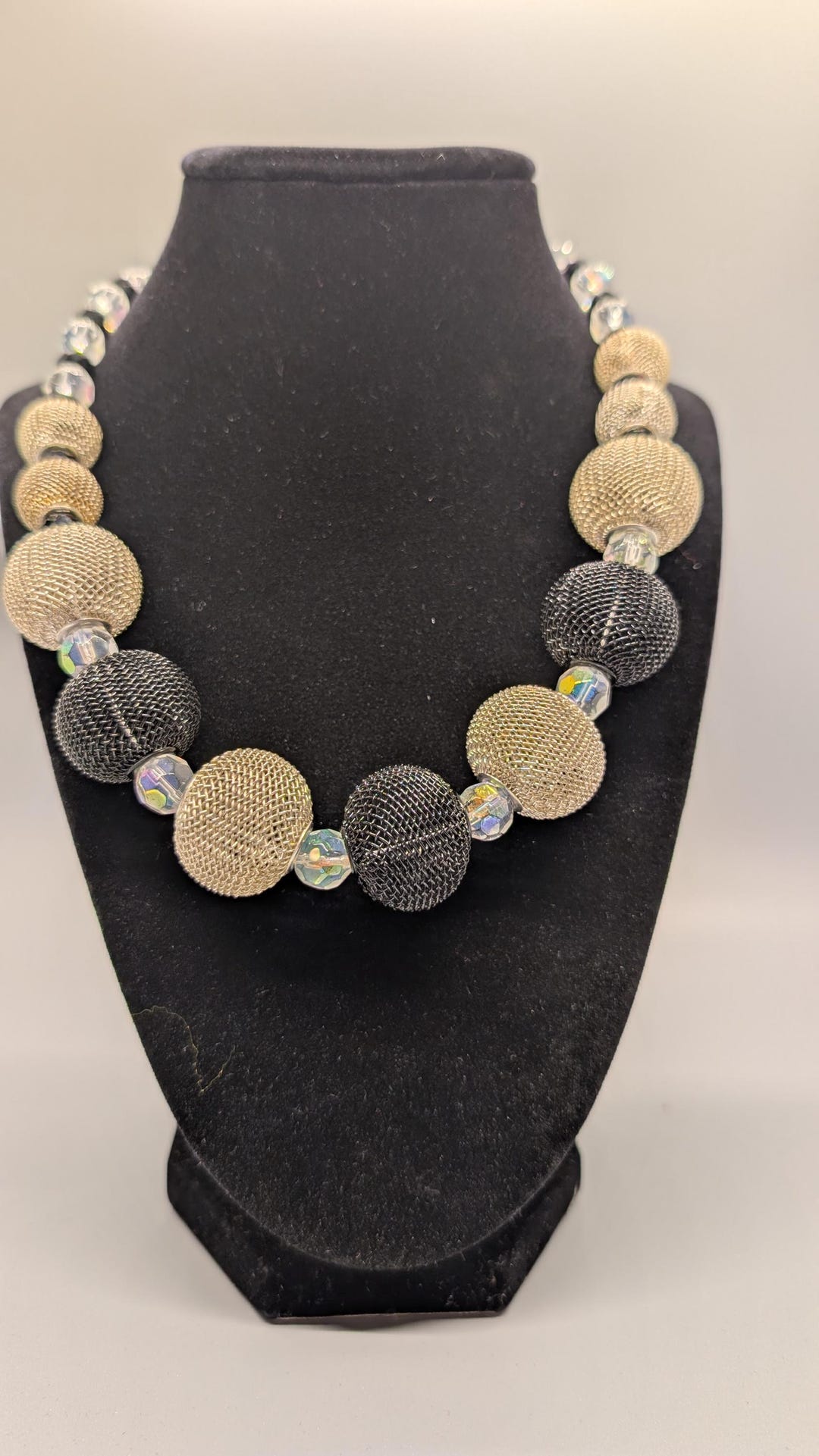 Fun Choker With Large Mesh Beads in Black and Silver Accented With ...