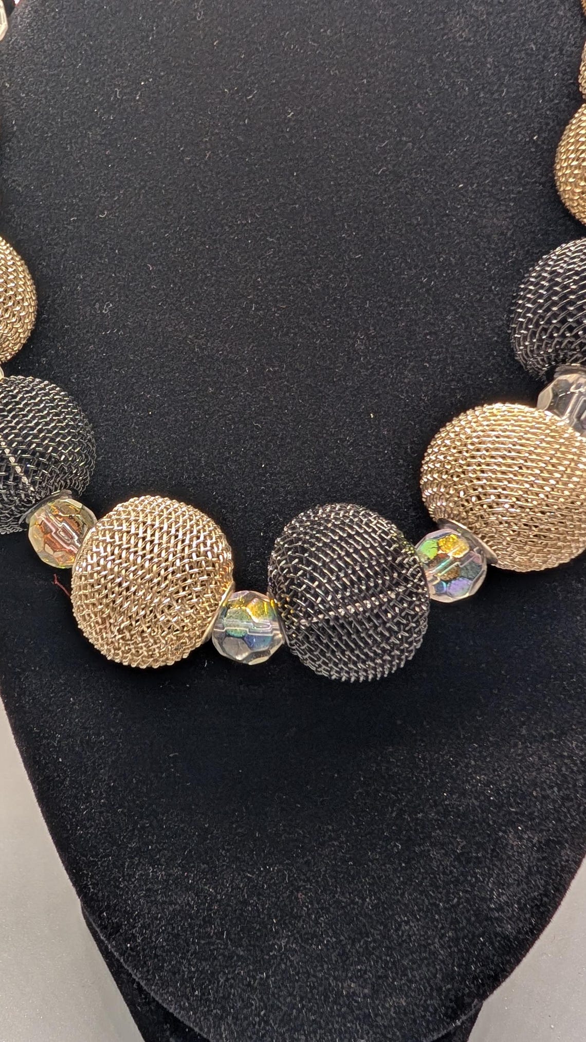 Fun Choker With Large Mesh Beads in Black and Silver Accented With ...