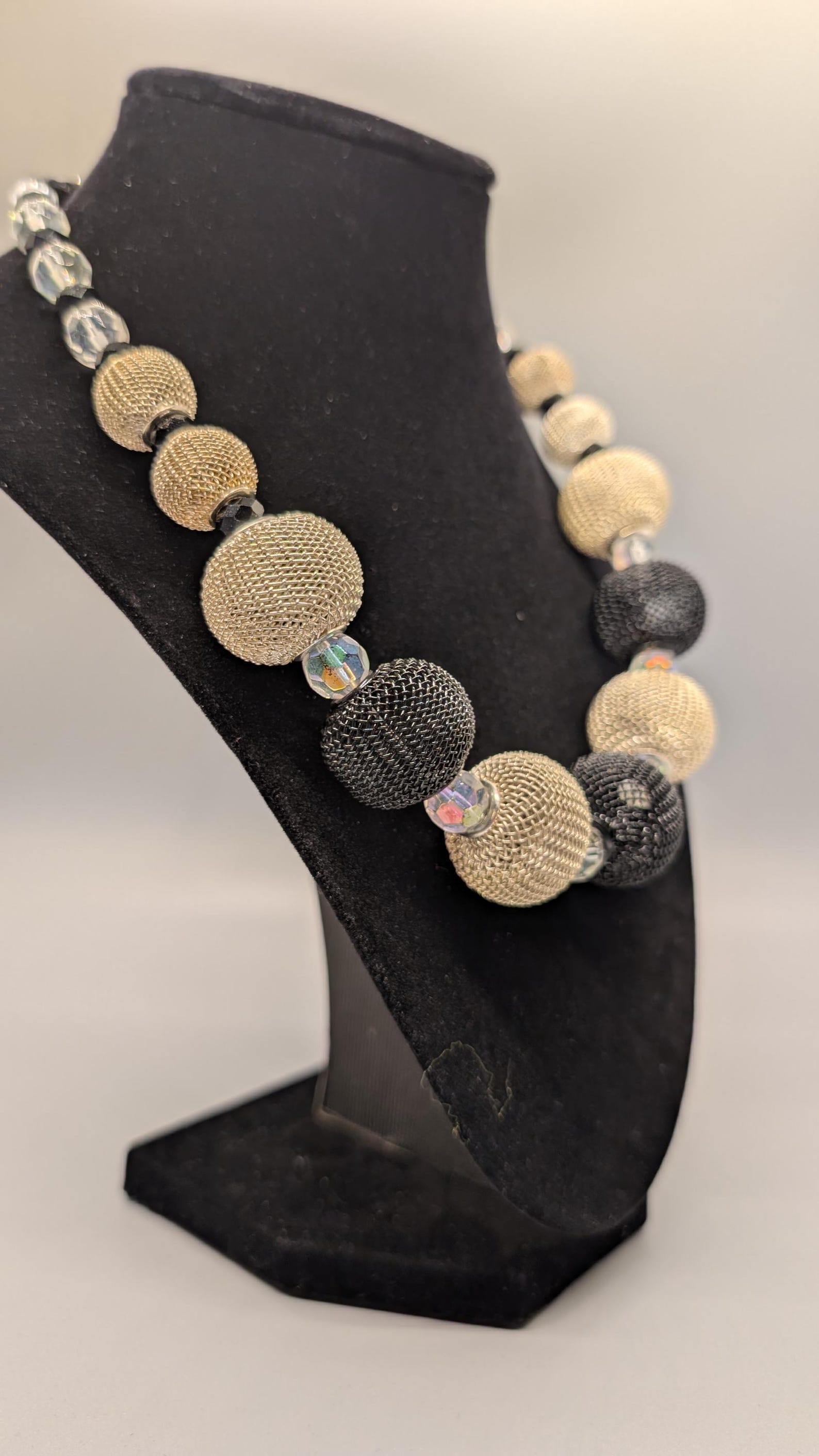 Fun Choker With Large Mesh Beads in Black and Silver Accented With ...