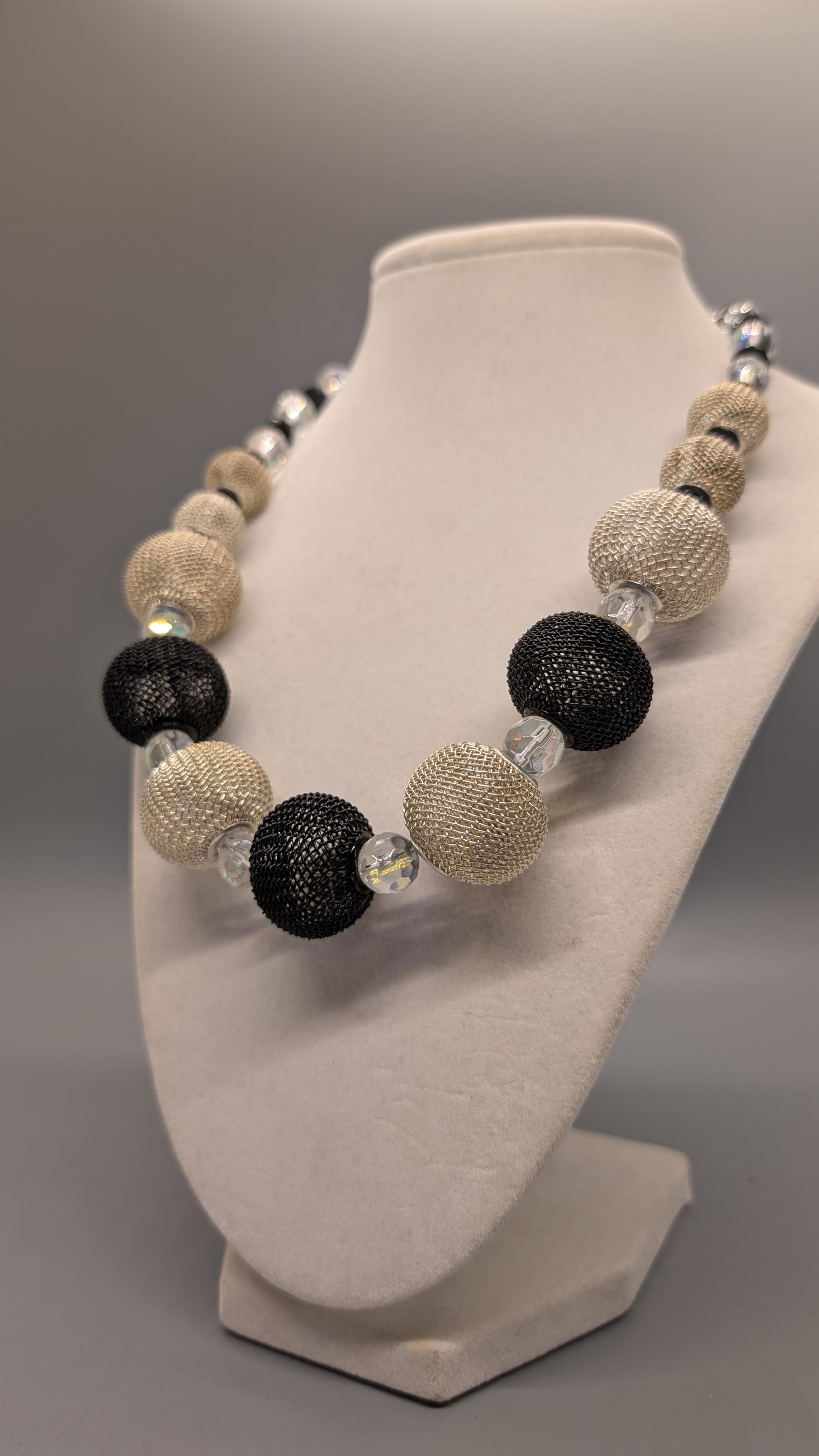 Fun Choker With Large Mesh Beads in Black and Silver Accented With ...