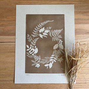 Botanical Linocut Art | Cyanotype Wreath Print | Nature Inspired Art ...
