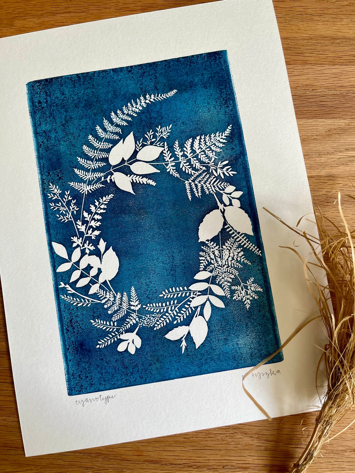 Botanical Linocut Art | Cyanotype Wreath Print | Nature Inspired Art ...