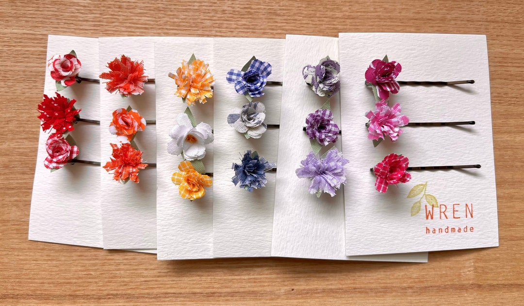 Set of 3 Fabric Flower Hairclips, Flower Bobby Pins, Rose Hair Clips ...