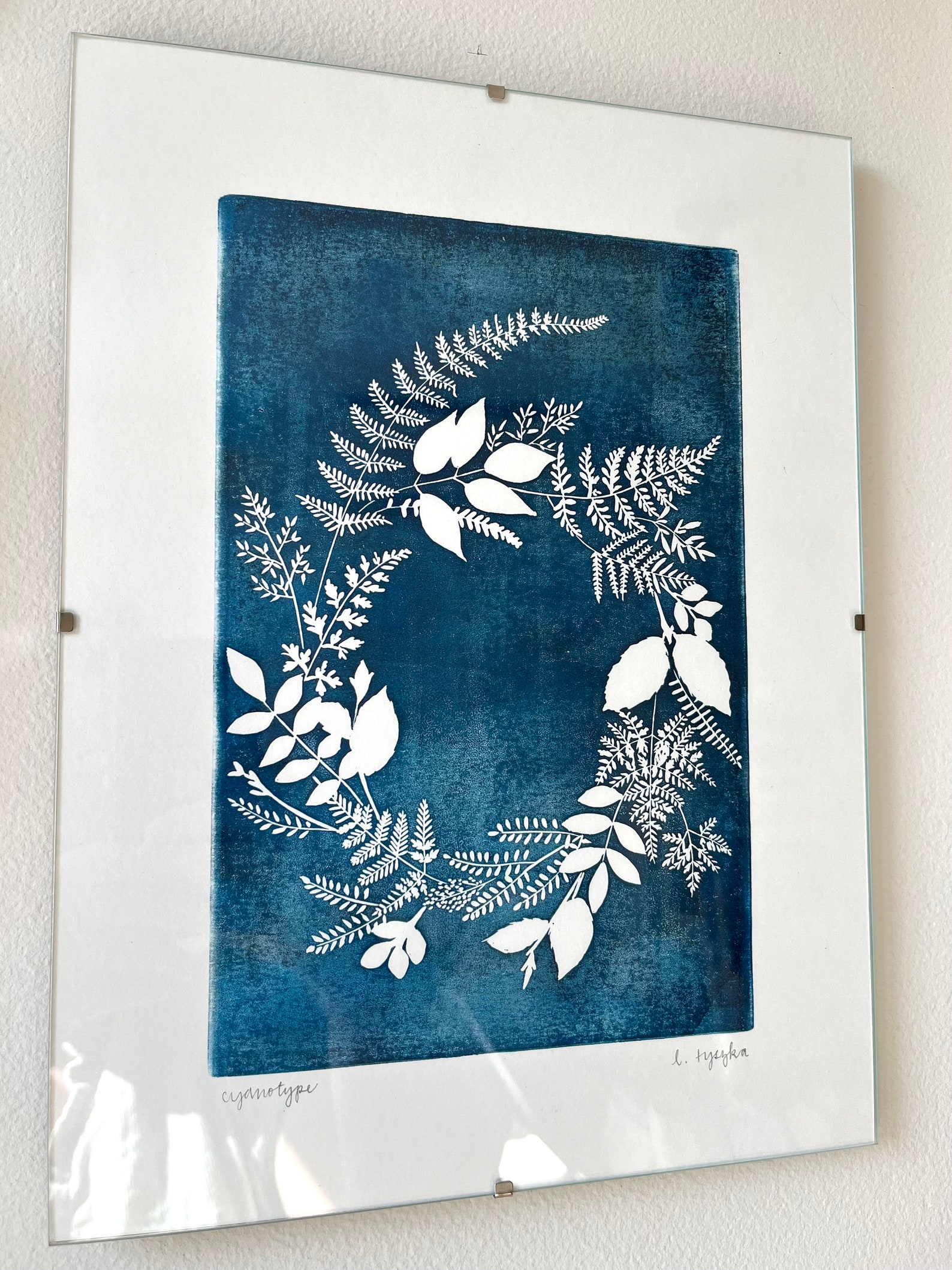 Botanical Linocut Art | Cyanotype Wreath Print | Nature Inspired Art ...