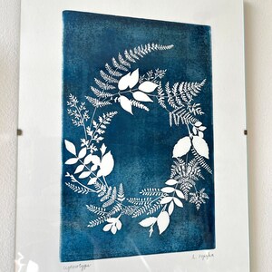 Botanical Linocut Art | Cyanotype Wreath Print | Nature Inspired Art ...
