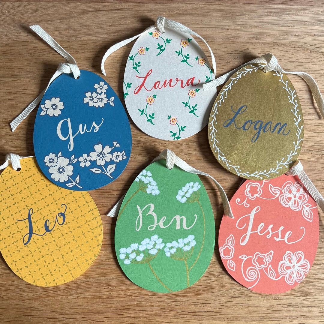 Easter Basket Tags Hand Painted Wooden Egg Tags Personalized Easter ...