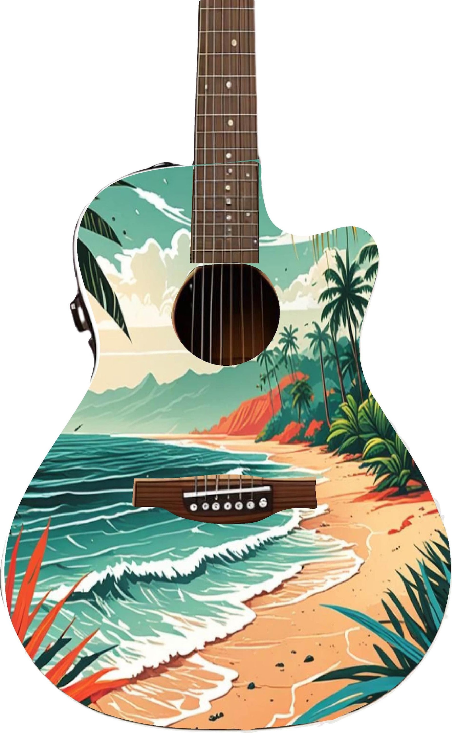 Acoustic Electric Guitar Skin Wrap Vinyl Sticker Decal, Tropical Beach ...