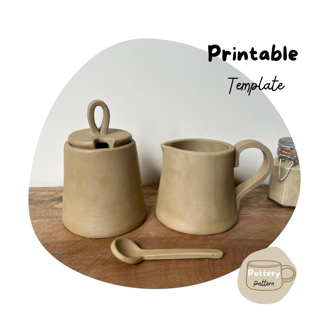 Printable Pottery Template for Handmade Sugar Pot With Spoon and Jug ...
