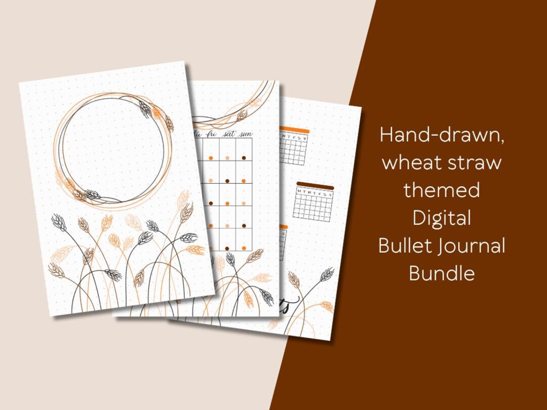 Undated Digital Bullet Journal Monthly Bundle | Wheat Straw Theme - Etsy