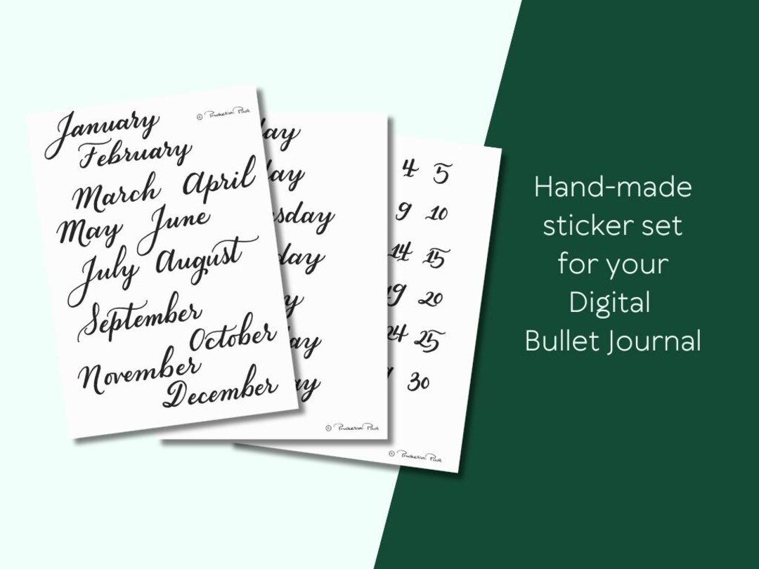 Sticker Set for Digital Bullet Journaling | Months, Days of the Week ...