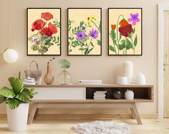 Mid-century Modern Floral Art Print, Minimalist Line Botanicals With ...